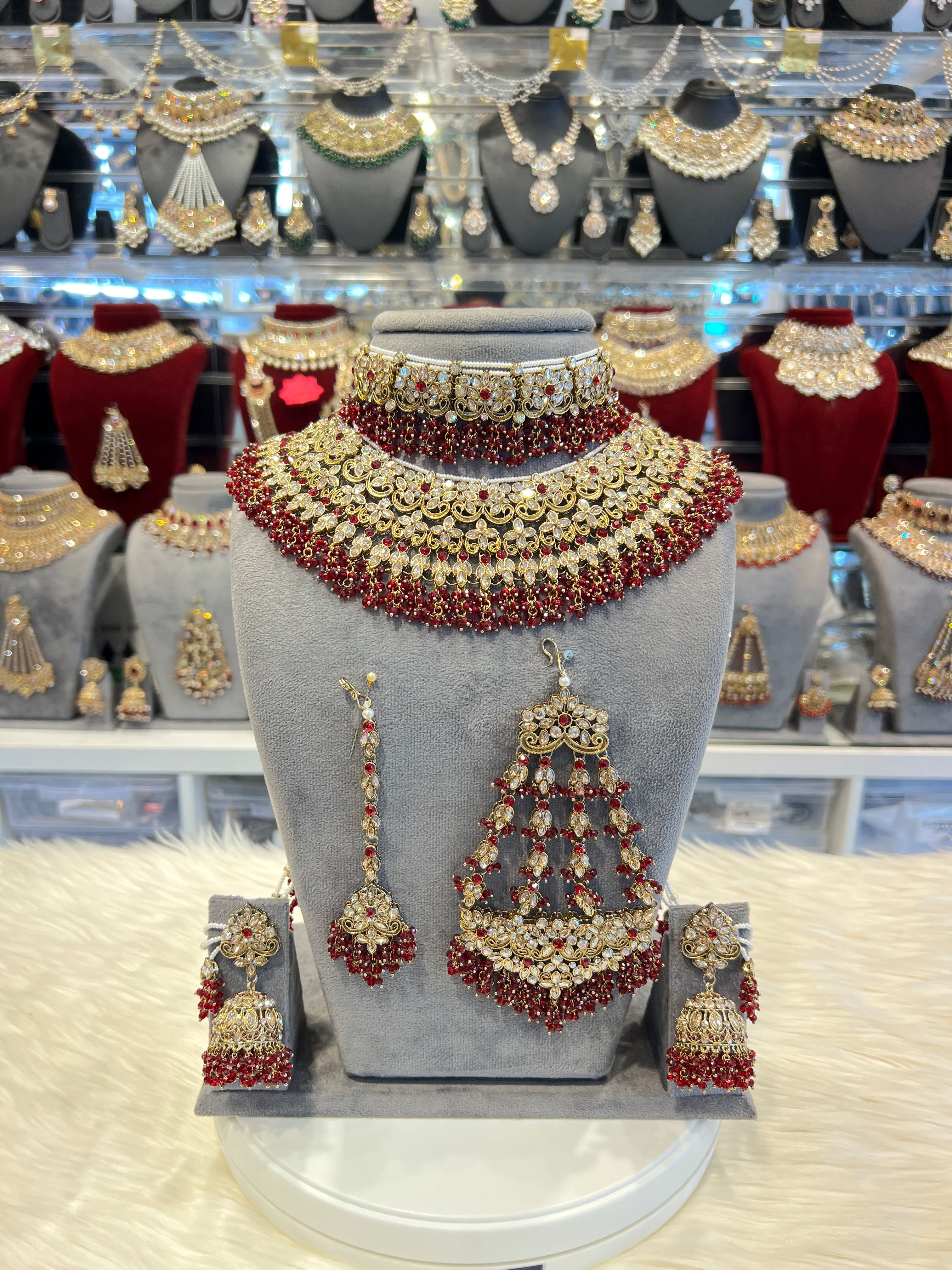 Pakistani Inspired Bridal - Maroon Crystal – Kundan Jewellery