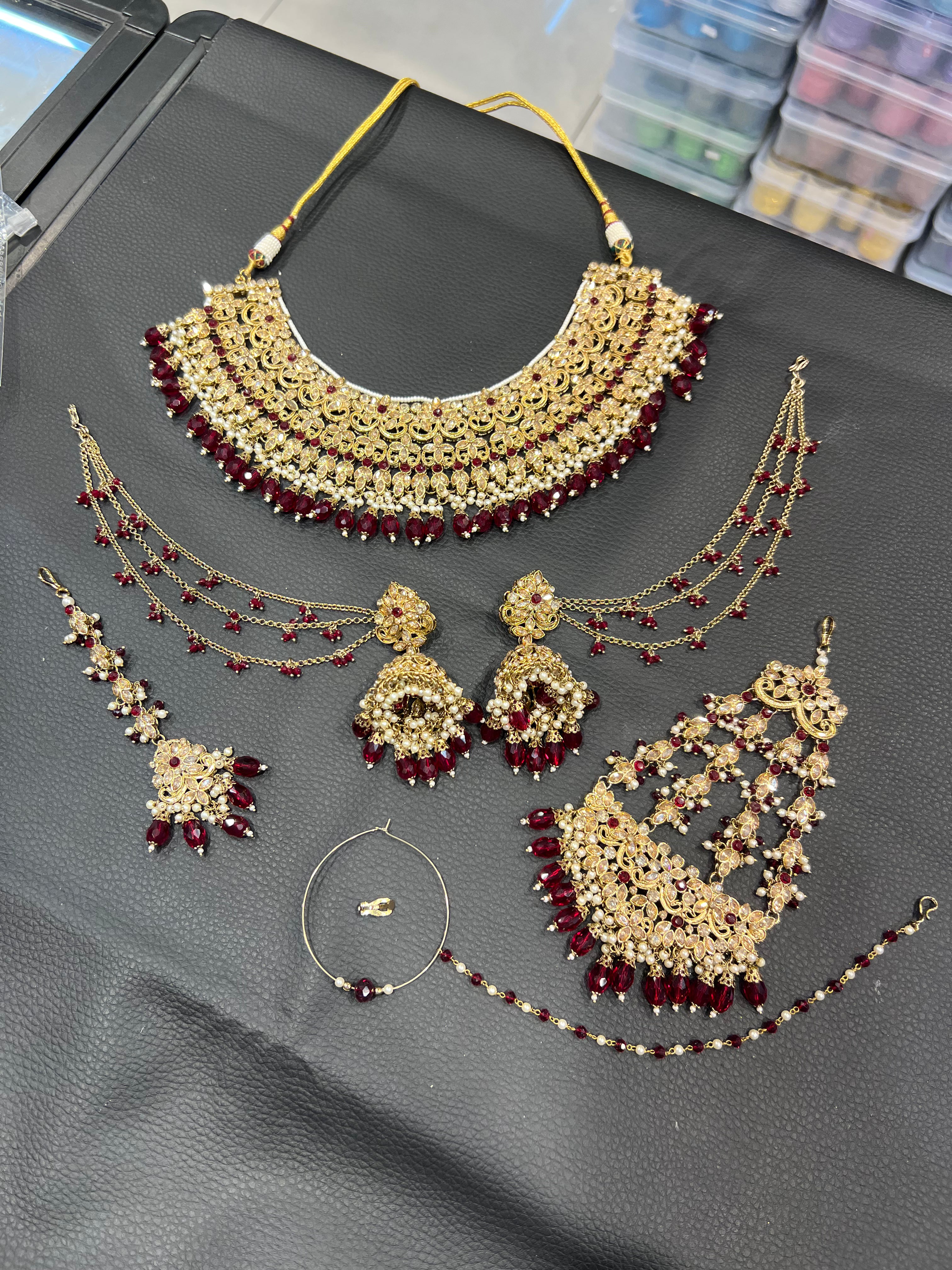 Pakistani Inspired Bridal - Maroon Crystal – Kundan Jewellery