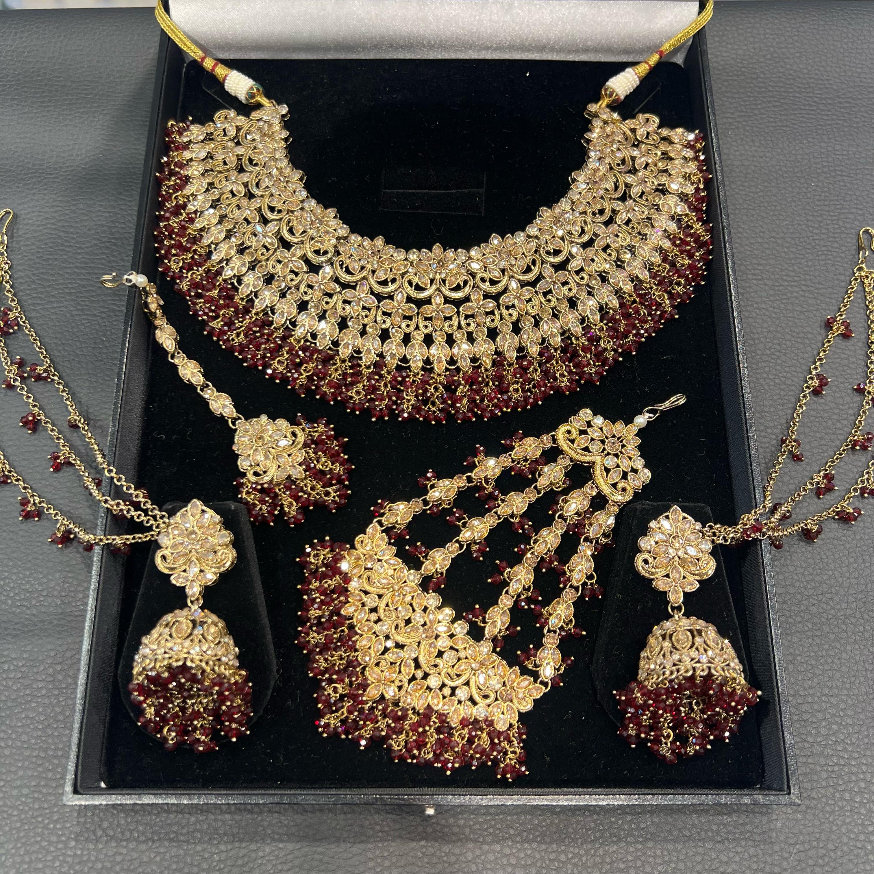 Pakistani Inspired Bridal - Maroon Crystal – Kundan Jewellery