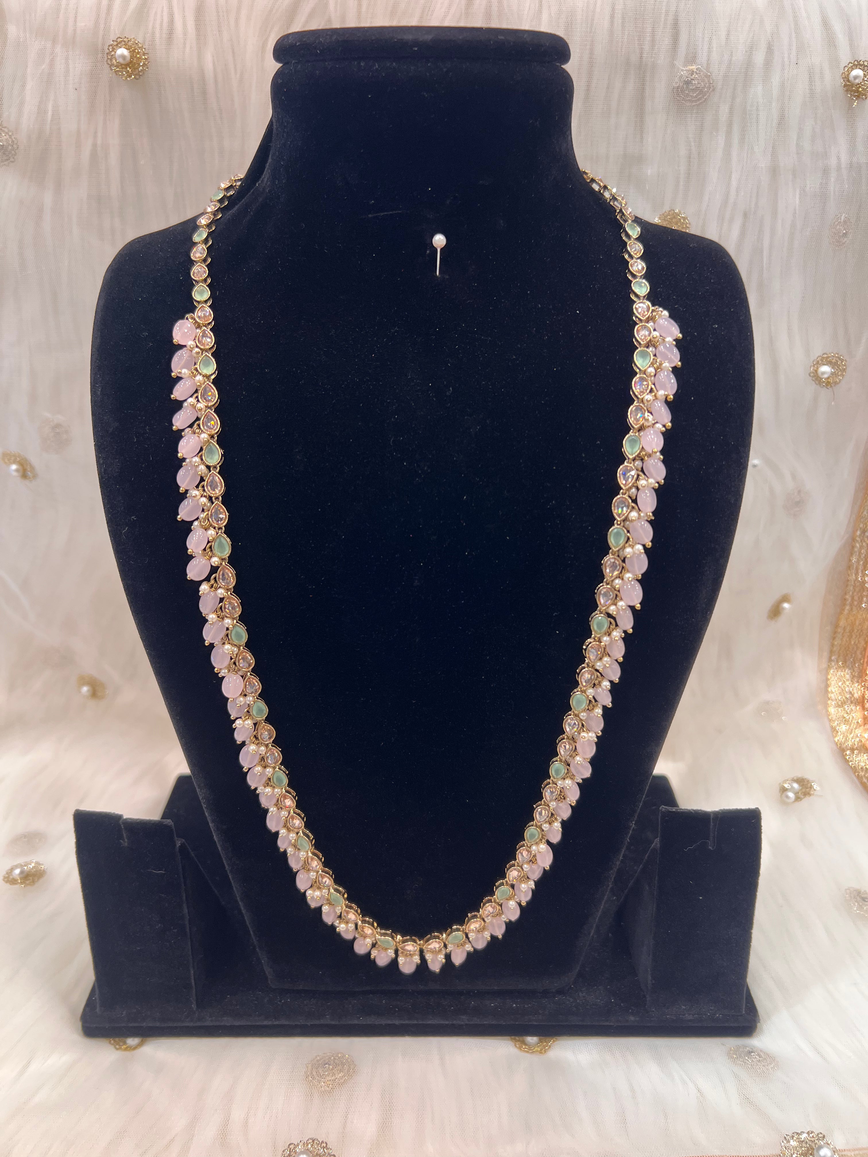 Mint/Pink Long Mala – Kundan Jewellery