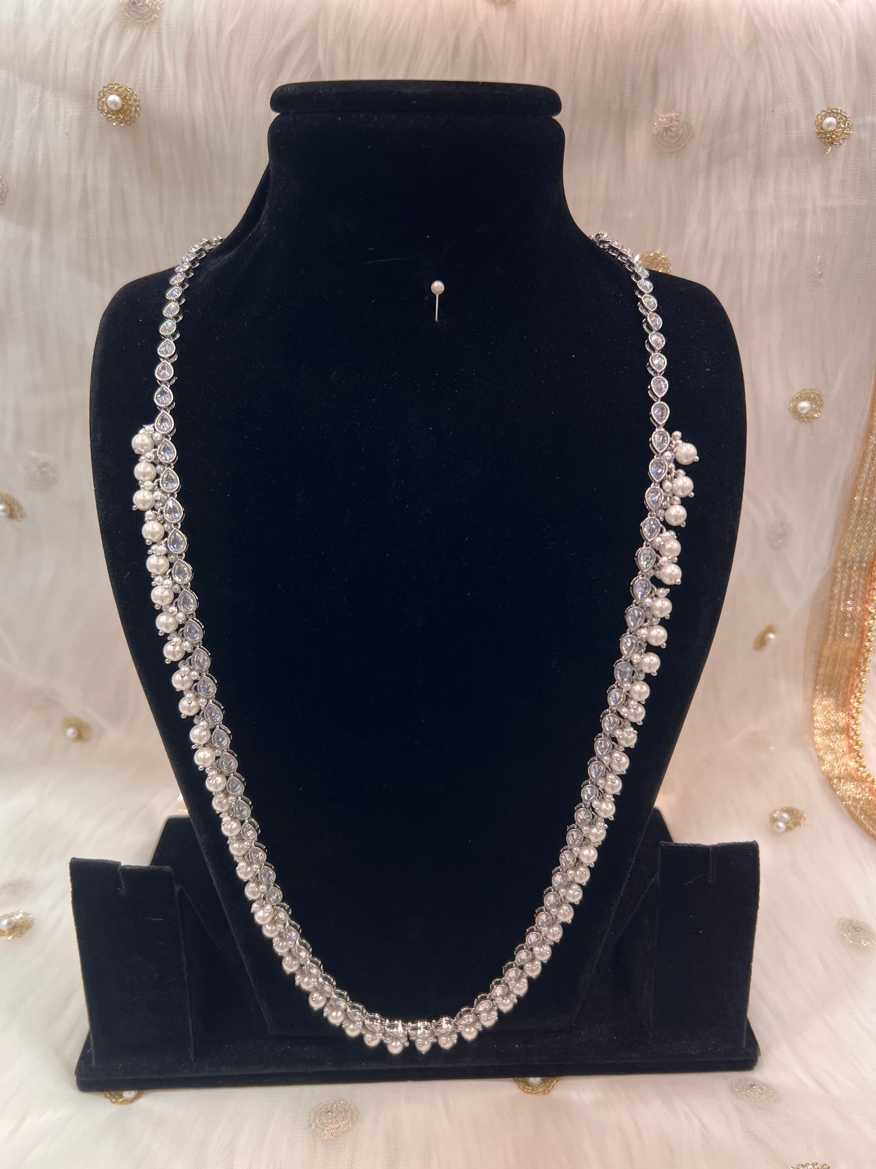 Silver/Pearl Long Mala – Kundan Jewellery