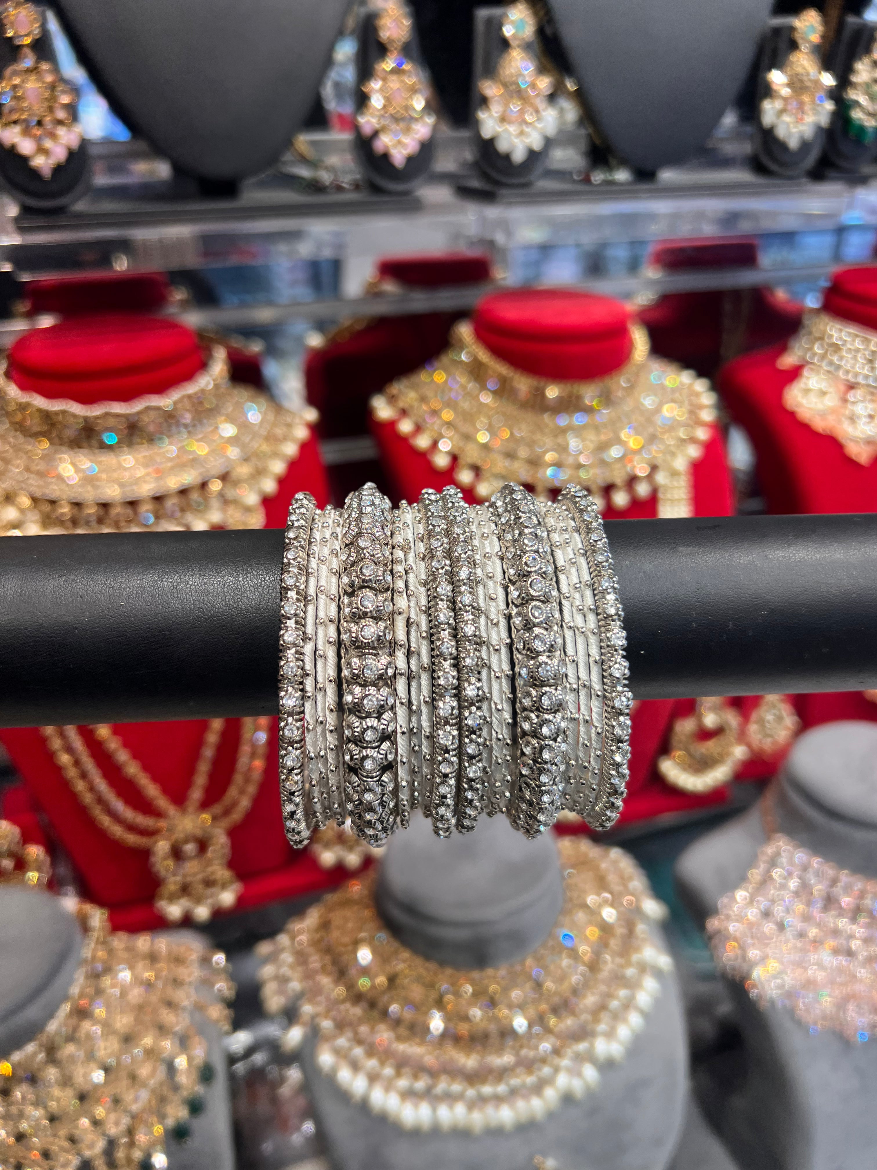 Silver/White Thread Bangle Stack – Kundan Jewellery